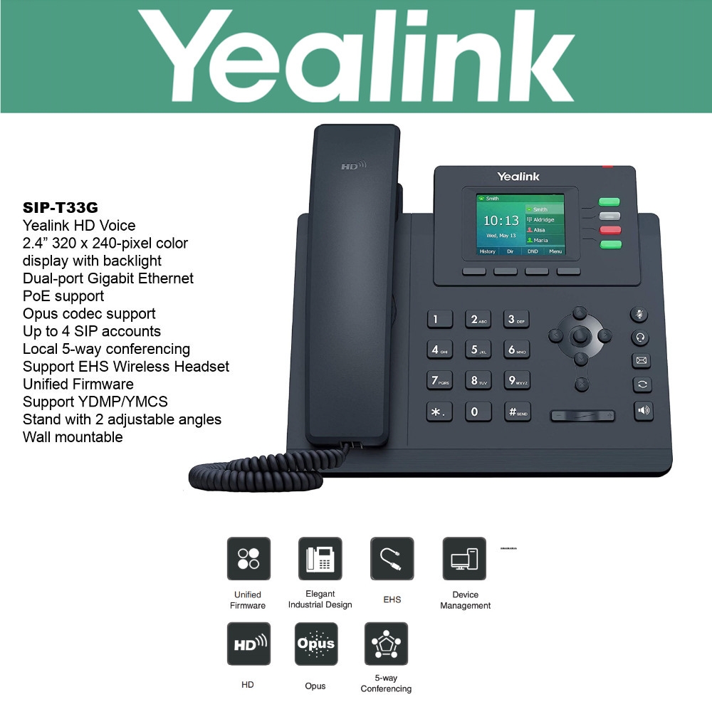 Yealink T33G IP Phone, 4 VoIP Accounts. 2.4-Inch Color Display. Dual-Port Gigabit Ethernet, 802 ...
