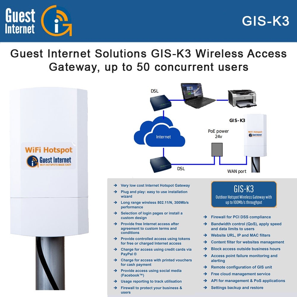 Guest Internet Solutions GIS-K3 Wireless Hotspot Internet Gateway up to ...