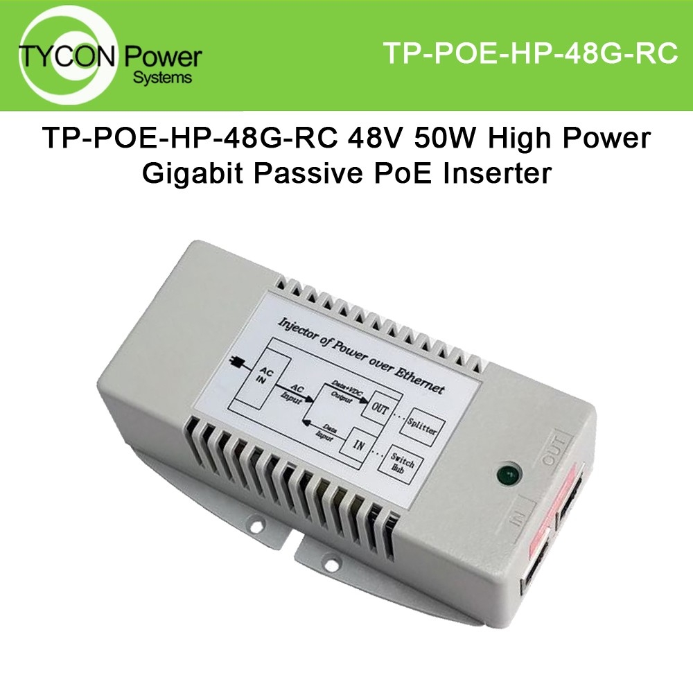 Tycon Power TP-POE-HP-48G-RC 100-240VAC Input, 48V Gigabit Passive PoE ...