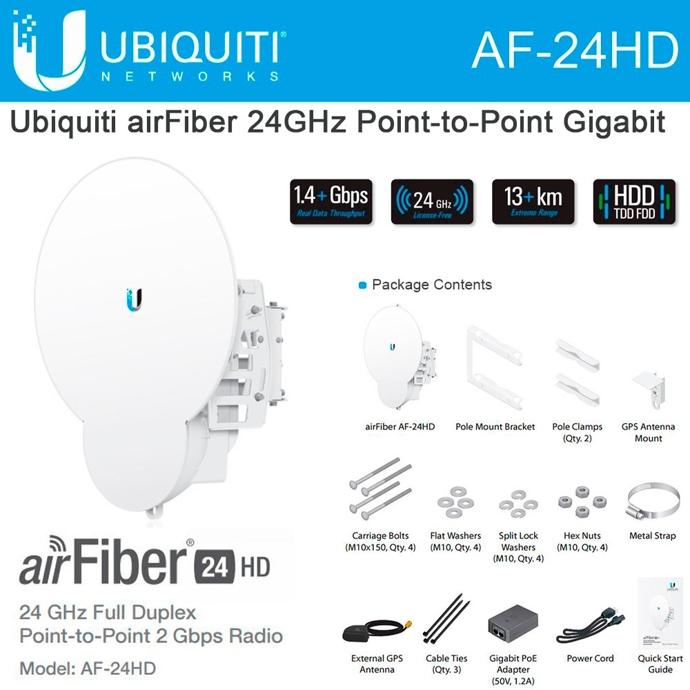 Ubiquiti airFiber 24 HD AF-24-HD 24GHz Full Duplex Point-to-Point 2 ...